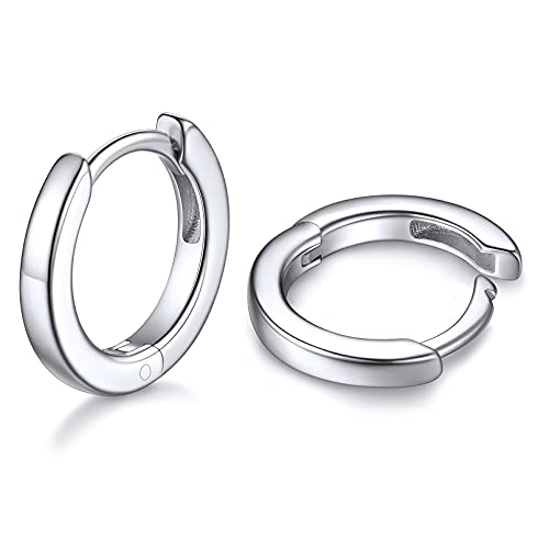 ChicSilver 925 Sterling Silver Small Hoop Earrings for Women White Gold Plated Silver Huggie Hoop Earrings Tiny Hypoallergenic Lightweight Cartilage Earring - 8MM