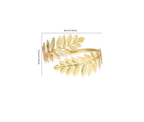 YOVECATHOU 1 Pair Fashion Swirl Leaf Upper Arm Band Bracelet Armlet Cuff Open Bangle Armband Adjustable Hammered Wrap for Women Wedding Jewelry Accessories