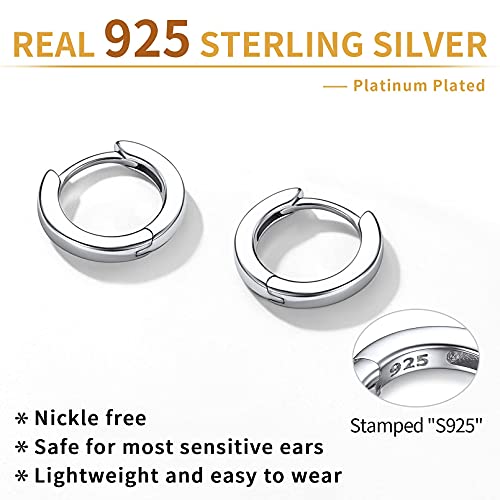 ChicSilver 925 Sterling Silver Small Hoop Earrings for Women White Gold Plated Silver Huggie Hoop Earrings Tiny Hypoallergenic Lightweight Cartilage Earring - 8MM