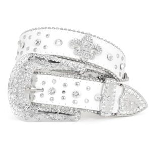 jasgood rhinestone studded belt for men women, western leather belt for cowgirl cowboy vintage bling belt for pants dress