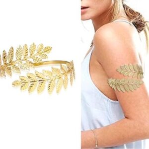 YOVECATHOU 1 Pair Fashion Swirl Leaf Upper Arm Band Bracelet Armlet Cuff Open Bangle Armband Adjustable Hammered Wrap for Women Wedding Jewelry Accessories