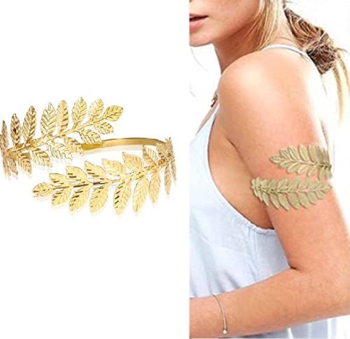 YOVECATHOU 1 Pair Fashion Swirl Leaf Upper Arm Band Bracelet Armlet Cuff Open Bangle Armband Adjustable Hammered Wrap for Women Wedding Jewelry Accessories