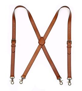 pahvrion mens suspenders x back design leather suspenders adjustable brown braces groomsmen gift for wedding