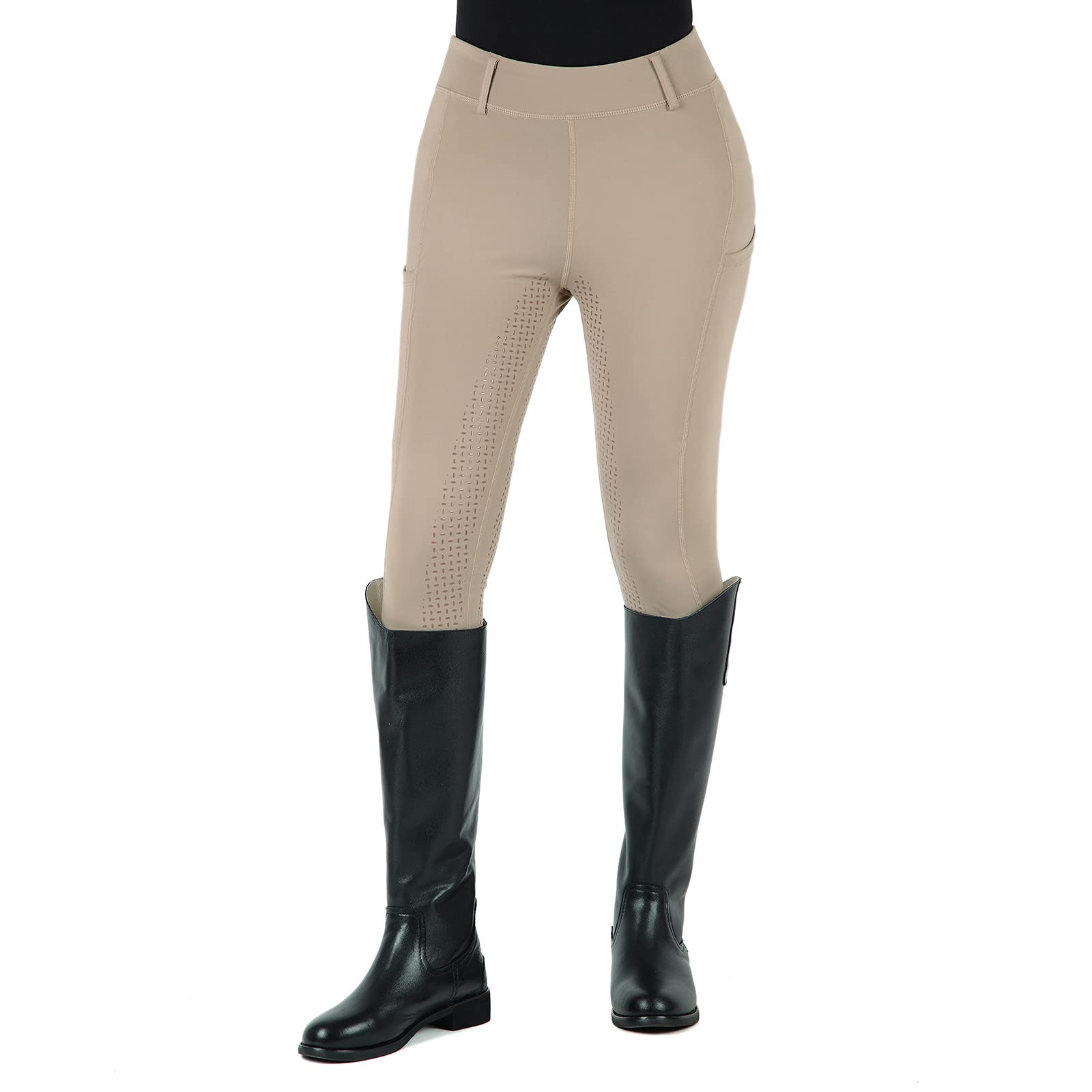 beroy Horseback Riding-Pants Girls Equestrian-Breeches - Kids Schooling Horse Tights Full Seat Silicone Pockets(Khaki,S)