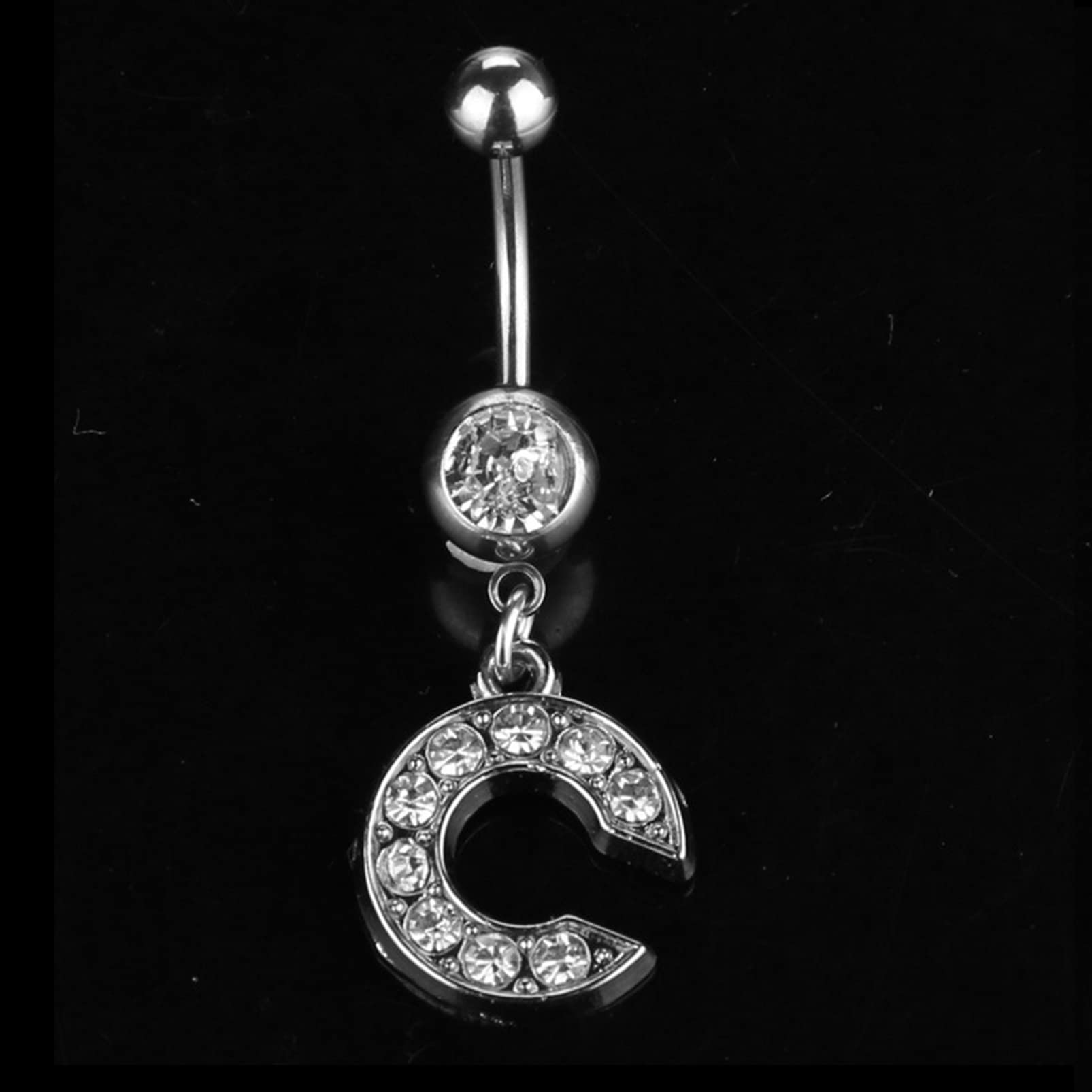 Dangle Belly Button Rings Initial 14G Surgical Steel Navel Ring 26 Letters Cubic Zirconia Body Piercing (Z)