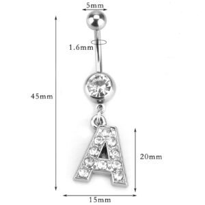 Dangle Belly Button Rings Initial 14G Surgical Steel Navel Ring 26 Letters Cubic Zirconia Body Piercing (Z)