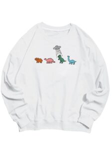 wdirara men's cartoon dinosaur graphic print long sleeve round neck sweatshirt white m