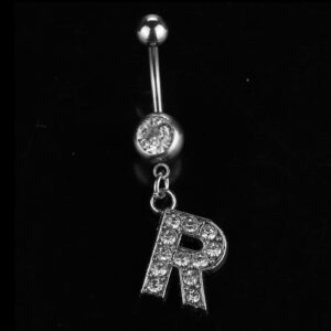 Dangle Belly Button Rings Initial 14G Surgical Steel Navel Ring 26 Letters Cubic Zirconia Body Piercing (Z)