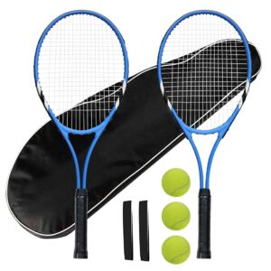 layway tennis rackets 2 players recreational for beginners ,pre-strung 27 inch light adult racquet set for women men with tennis balls,overgrips and carry bag (blue)