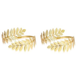 yovecathou 1 pair fashion swirl leaf upper arm band bracelet armlet cuff open bangle armband adjustable hammered wrap for women wedding jewelry accessories