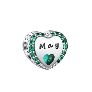 tizu 925 sterling silver may birthstone charms for pandora bracelet love heart beads charm happy birthday mother's day christmas jewelry gift for women