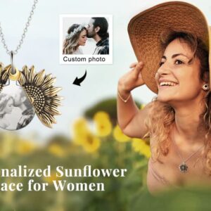 Personalized Sunflower Necklace for Women Girls Custom You are My Sunshine Necklace Sunflower Locket Jewelry Pendant with Name Personalized Necklace (Photo Locket)