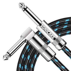 sonicake guitar cable 10ft guitar amp cord instrument cable for bass electric guitar mandolin amplifier audio 1/4 right angle to straight black blue (black+blue)