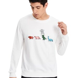 WDIRARA Men's Cartoon Dinosaur Graphic Print Long Sleeve Round Neck Sweatshirt White M