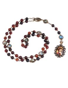 diyalo servite rosary of the seven sorrows 7 prayer beads chain religious holy blessed virgin mary pendant y-necklace (dark brown agate beads)