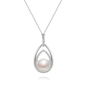 akocidy 925 sterling silver pearl pendant necklace | freshwater cultured white 9.5-10mm real pearl