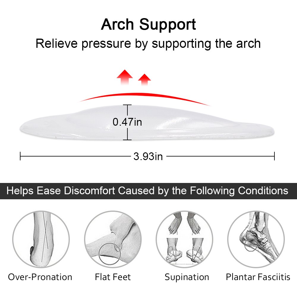 Dr. Foot Plantar Fasciitis Arch Support Shoe Insoles 5 Pairs, Thicken Gel Arch Pads for Flat Feet - Self-Adhesive Arch Cushions Inserts for Men and Women