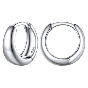 chicsilver 925 sterling silver small chunky hoop earrings hypoallergenic wide rounded thick tube hoop earrings white gold plated silver huggie hoop earrings for women 8mm