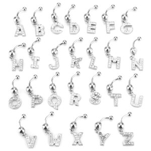 Dangle Belly Button Rings Initial 14G Surgical Steel Navel Ring 26 Letters Cubic Zirconia Body Piercing (Z)