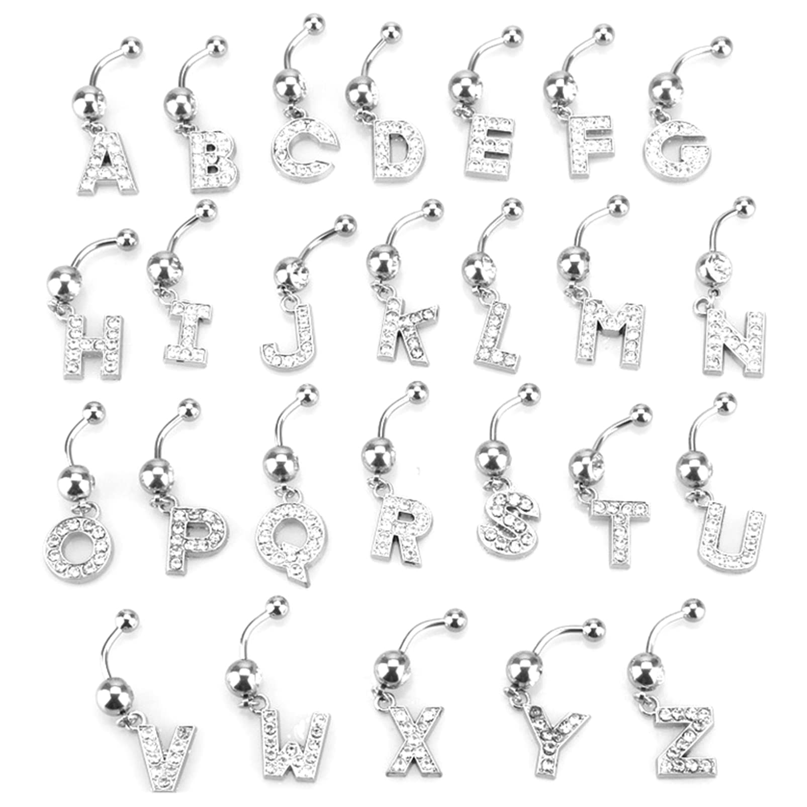 Dangle Belly Button Rings Initial 14G Surgical Steel Navel Ring 26 Letters Cubic Zirconia Body Piercing (Z)