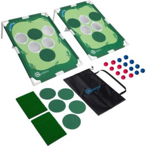 sidelinx golf pong set - mash up of golf, cornhole and pong - indoor or outdoor chipping practice game - perfect golf gift for adults