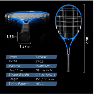 Layway Tennis Rackets 2 Players Recreational for Beginners ,Pre-Strung 27 Inch Light Adult Racquet Set for Women Men with Tennis Balls,Overgrips and Carry Bag (Blue)