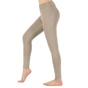 beroy Horseback Riding-Pants Girls Equestrian-Breeches - Kids Schooling Horse Tights Full Seat Silicone Pockets(Khaki,S)