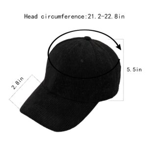 LABANCA Unisex Corduroy Cotton Baseball Caps Solid Low Profile Adjustable Baseball Cap Classic 6 Panels, Black