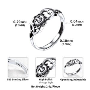 ChicSilver 925 Sterling Silver Sun Moon Universe Faces Ring Vintage Dainty Irish Celtic Trinity Knot Band Ring for Women Adjustable