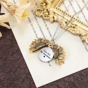 Personalized Sunflower Necklace for Women Girls Custom You are My Sunshine Necklace Sunflower Locket Jewelry Pendant with Name Personalized Necklace (Photo Locket)