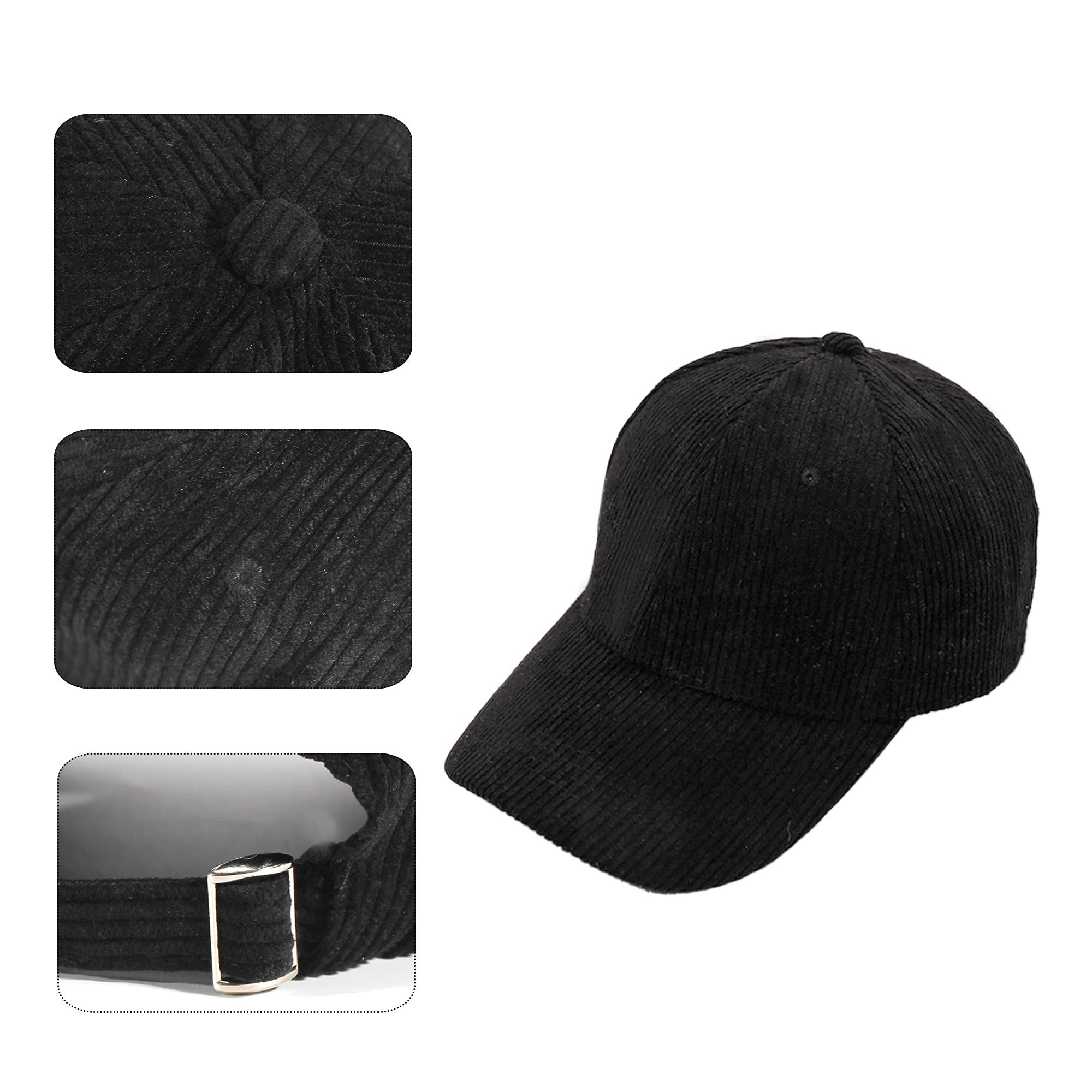 LABANCA Unisex Corduroy Cotton Baseball Caps Solid Low Profile Adjustable Baseball Cap Classic 6 Panels, Black