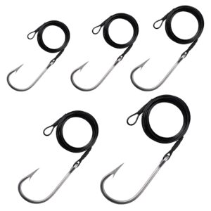 Fishing Shark Rig Big Game Stainless Steel Fishing Hooks with 400lb Nylon Coated Cable Leader Rigging Surf Shark Fishing Rigs for Shark Tuna Saltwater Fishing