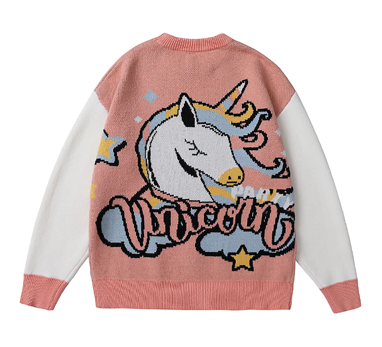 PENNY73 Cartoon Unicorn Print Sweater Long Sleeve Matching Couples Sweatshirt Warm for Autumn and Winter,Pink,M(162cm60kg)