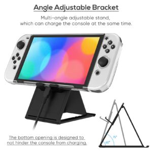 YUANHOT Accessories Bundle Compatible with Switch OLED Including Carrying Case Bag, Protective Case Cover, Tempered Glass Screen Protector, Holder Stand, 12 Game Slots and 8 Thumb Grip Caps – Black