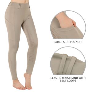 beroy Horseback Riding-Pants Girls Equestrian-Breeches - Kids Schooling Horse Tights Full Seat Silicone Pockets(Khaki,S)