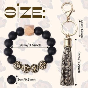 GIEMSON Silicone Key Ring Bracelets Wristlet Keychain Car Beaded Key Ring Bangle Chains for Women（Leopard）