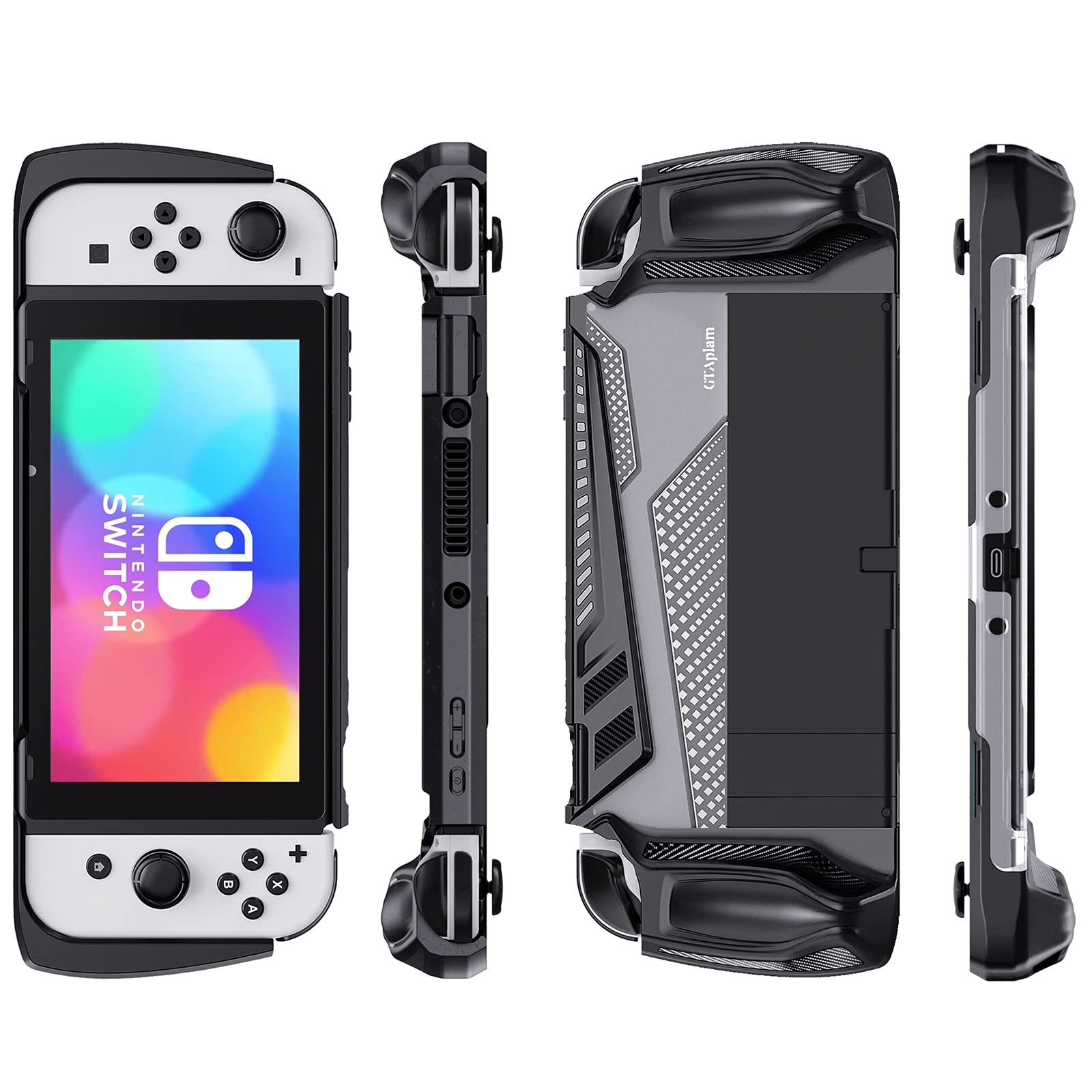 GTAplam Protective Case Compatible with Nintendo Switch OLED Model 2021(Note: Not Fit in The OLED Dock), TPU Ergonomic Comfort Cover for Nintendo Switch Console and Joy-Con, Black