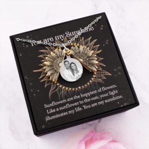 Personalized Sunflower Necklace for Women Girls Custom You are My Sunshine Necklace Sunflower Locket Jewelry Pendant with Name Personalized Necklace (Photo Locket)