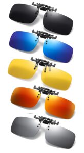 ruijingen 5 pack clip on flip up polarized lens for prescription glasses, 100% uv protection sunglasses n44 (yellowbluegreyredsilver)…