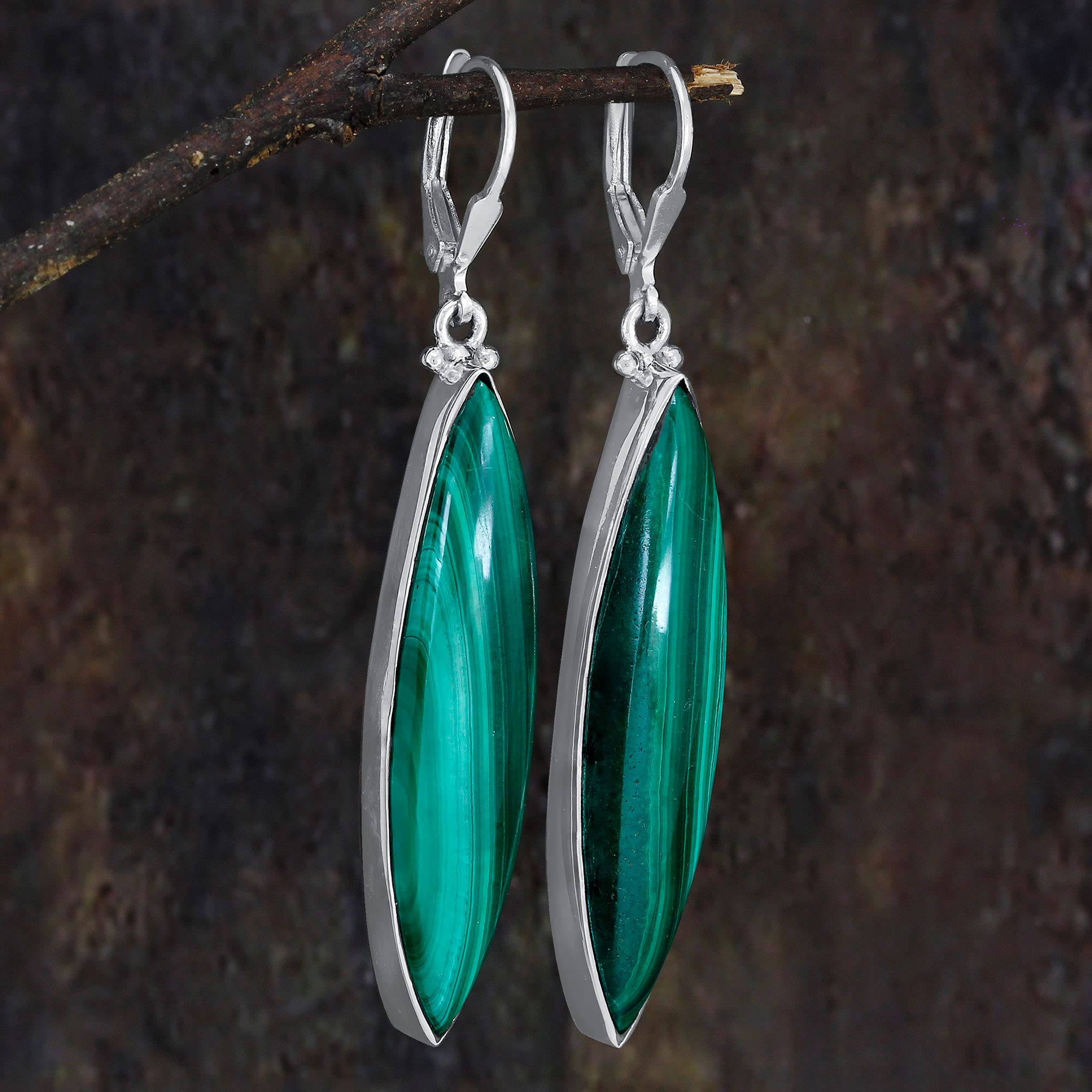 925 Sterling Silver Natural Malachite Handmade Drop & Dangle Earrings For Women, Mother's Day Gifts For Mom Wife Sister Her