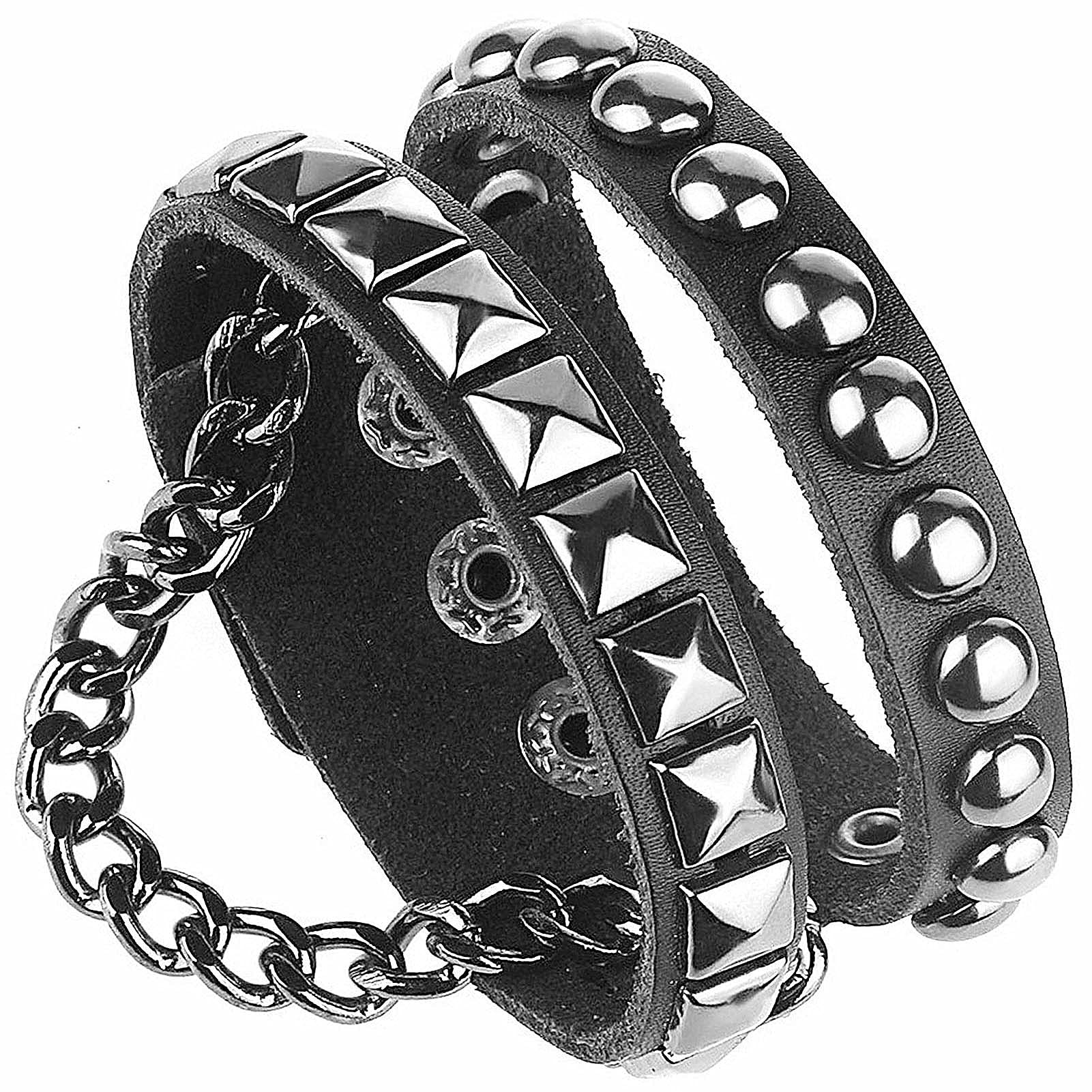 Perfect 4U Rivet Bracelet Multilayer Black Leather Cuff Heart Pendant Bangle Studded Chain Wrist Punk Sports Rock Bracelet Adjustable (Black Heart)