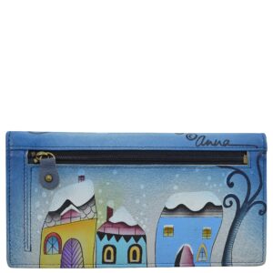 Anna by Anuschka Women's Hand-Painted Genuine Leather Clutch Wallet - Winter Village