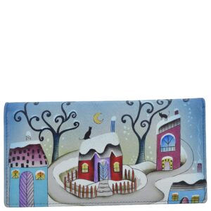 anna by anuschka women's hand-painted genuine leather clutch wallet - winter village