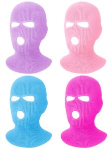 blulu 4 pieces warm full face cover ski winter mask balaclava knit full face mask for men women outdoor sports(pink, light blue, light purple, rose red)