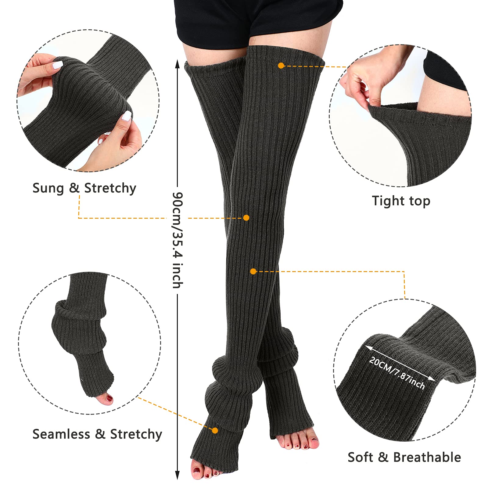 SATINIOR Leg Warmers 3 Pairs Thigh High Leg Warmers Knit Long Leg Warmers Warm Sweater Leg Warmers Women Leg Footless Socks(Black, Dark Grey, Light Grey)