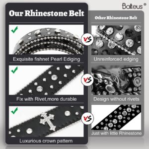 Women Men Rhinestone Belt,Fashion Western Cowgirl Cowboy Bling Studded Cross Leather Belt Diamond Belt for Jeans Dress,Black,S,