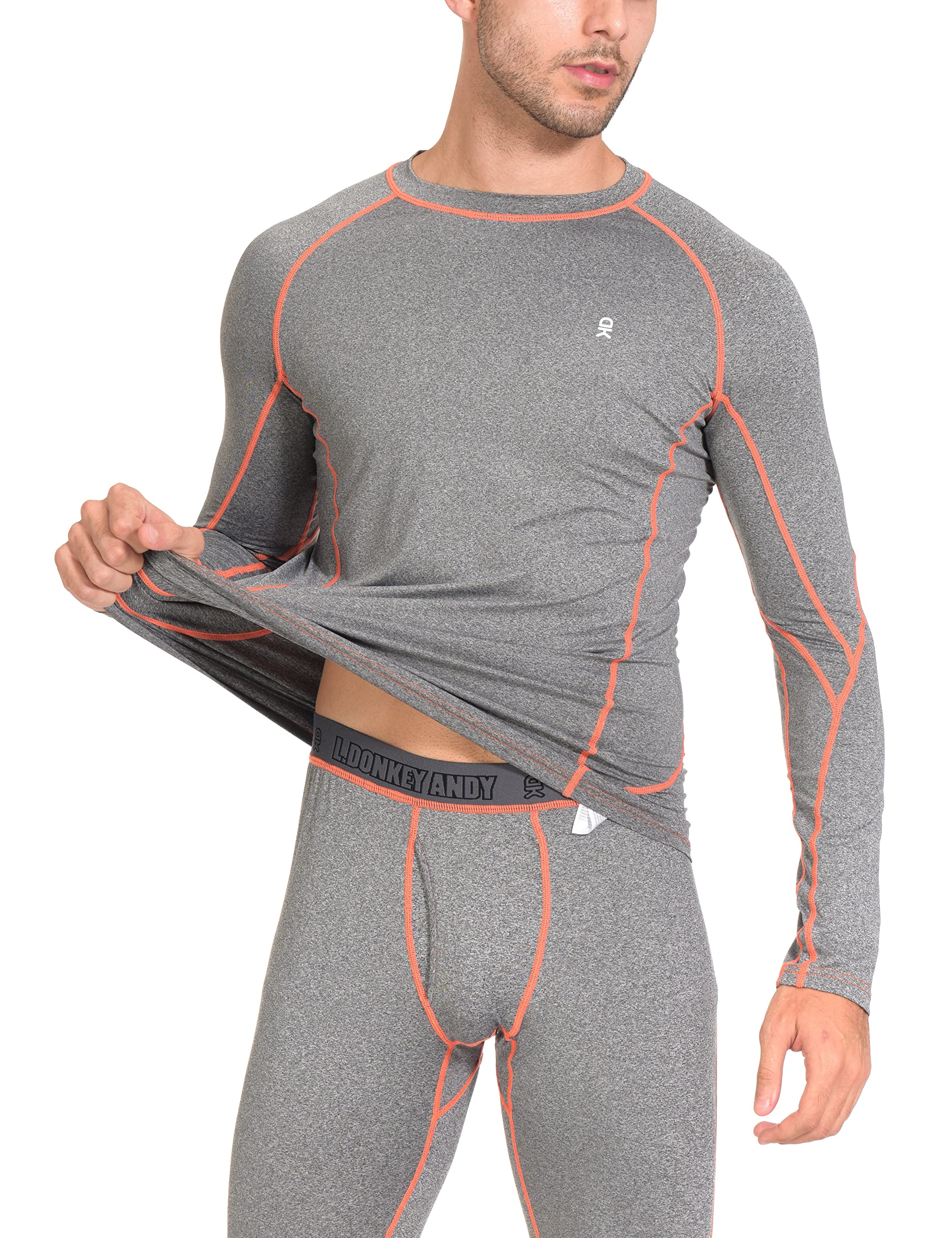 Little Donkey Andy Men's Thermal Underwear Set Performance Base Layer Wicking Active Long Johns Top & Bottom with Fly Gray XL