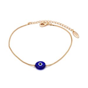 pingyongchang blue turkish evil eye beads charm bracelet bohemian devil eye hamsa gold colored copper chain adjustable bracelet for women men jewelry-blue