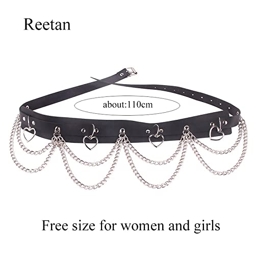 Reetan Punk Body Chains Black Layered Waist Chain Leather Belt Belly Chains Rave Party Body Jewelry Accessories for Women and Girls (1)