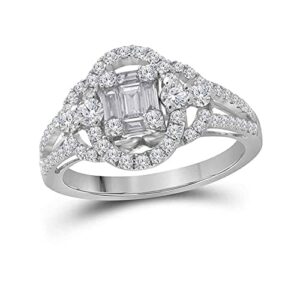 18kt white gold baguette diamond square bridal wedding engagement ring 3/4 cttw